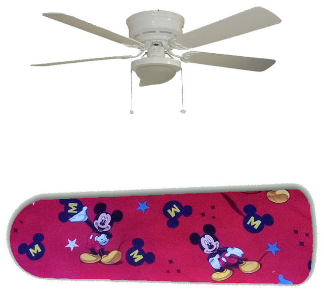 Classic Mickey Mouse On Red 52 Ceiling Fan And Lamp Contemporary Ceiling Fans