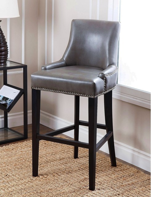 Abbyson Living Newport Grey Leather Nailhead Trim Bar Stool