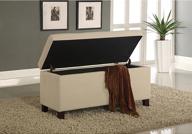 Tufted Linen Storage Bench Contemporary Upholstered Benches By