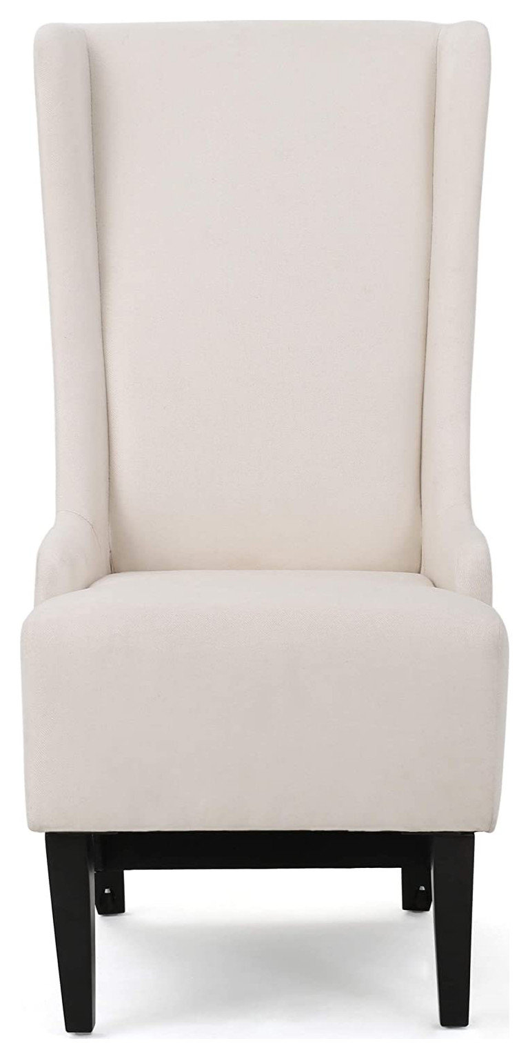 Mid-Century Modern Dining Chair with High Wing Back & Padded Beige Seat ...