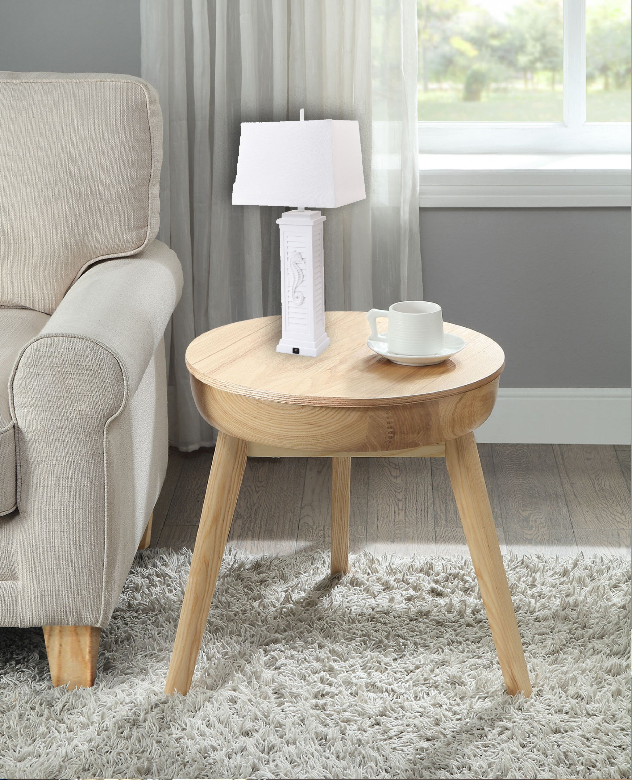 Set of Two White Seahorse Shutter Base Table Lamps - Beach Style - Lamp ...