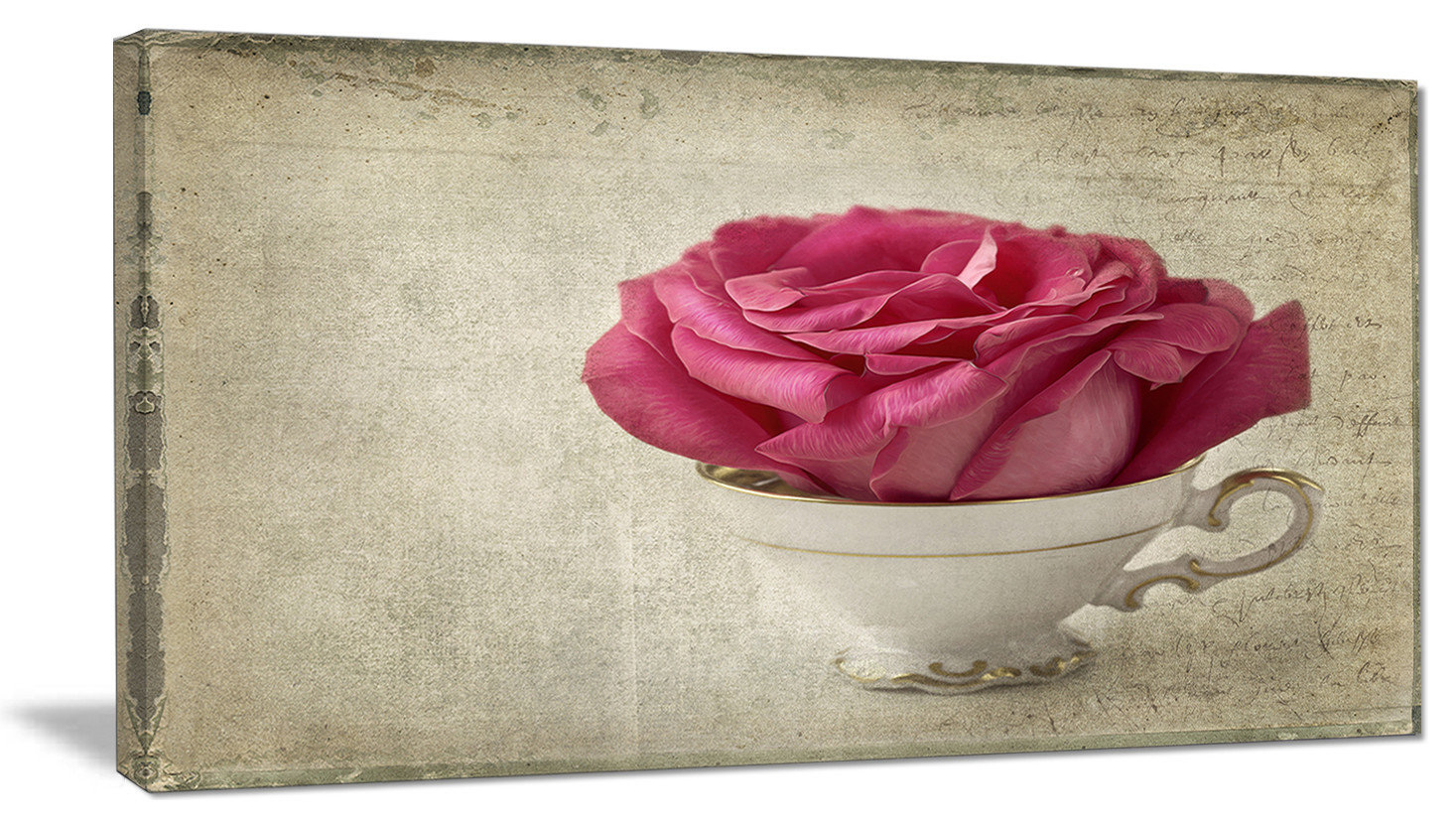 Red Rose in Cup Photography, Floral Canvas Art Print, 32"x16 ...