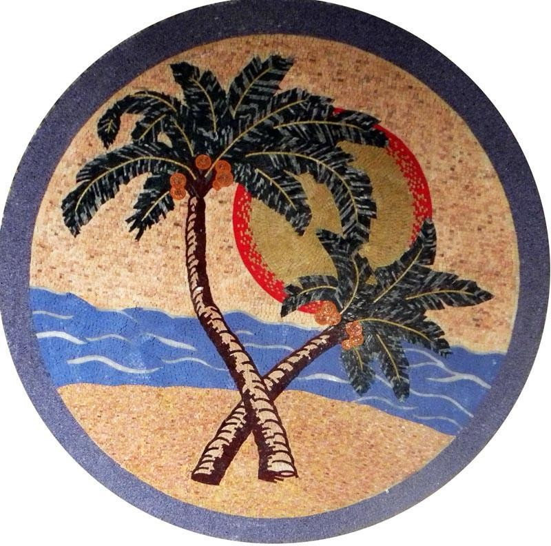 Medallion Mosaic Art - Palms on the Beach, 36" x 36" - Tropical - Tile ...