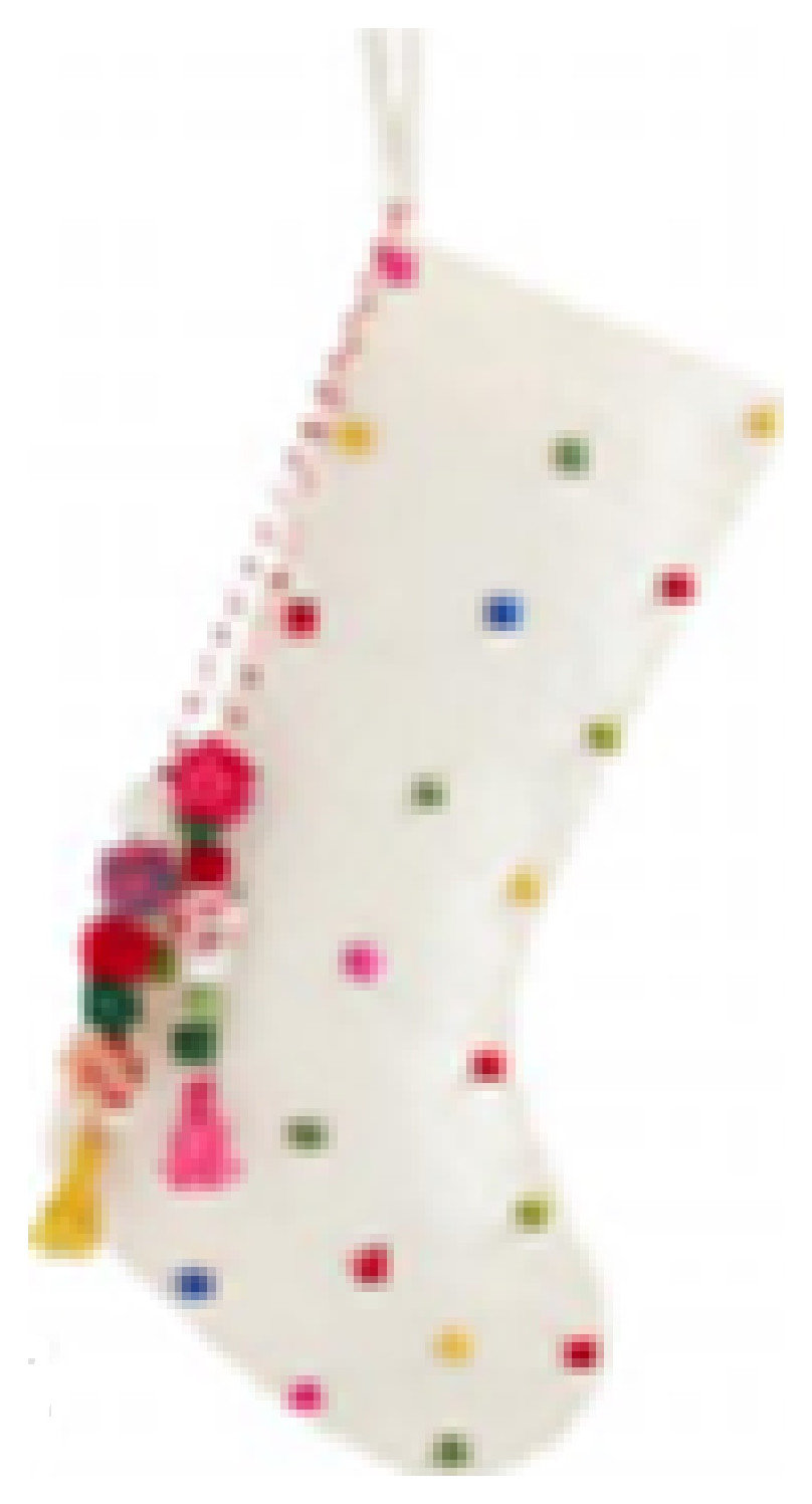 20" Christmas Stocking With Multicolor Pom-Poms Tassels - Modern ...