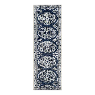 Essi Traditional Navy Area Rug, 2'6"x10' - Mediterranean - Hall And ...