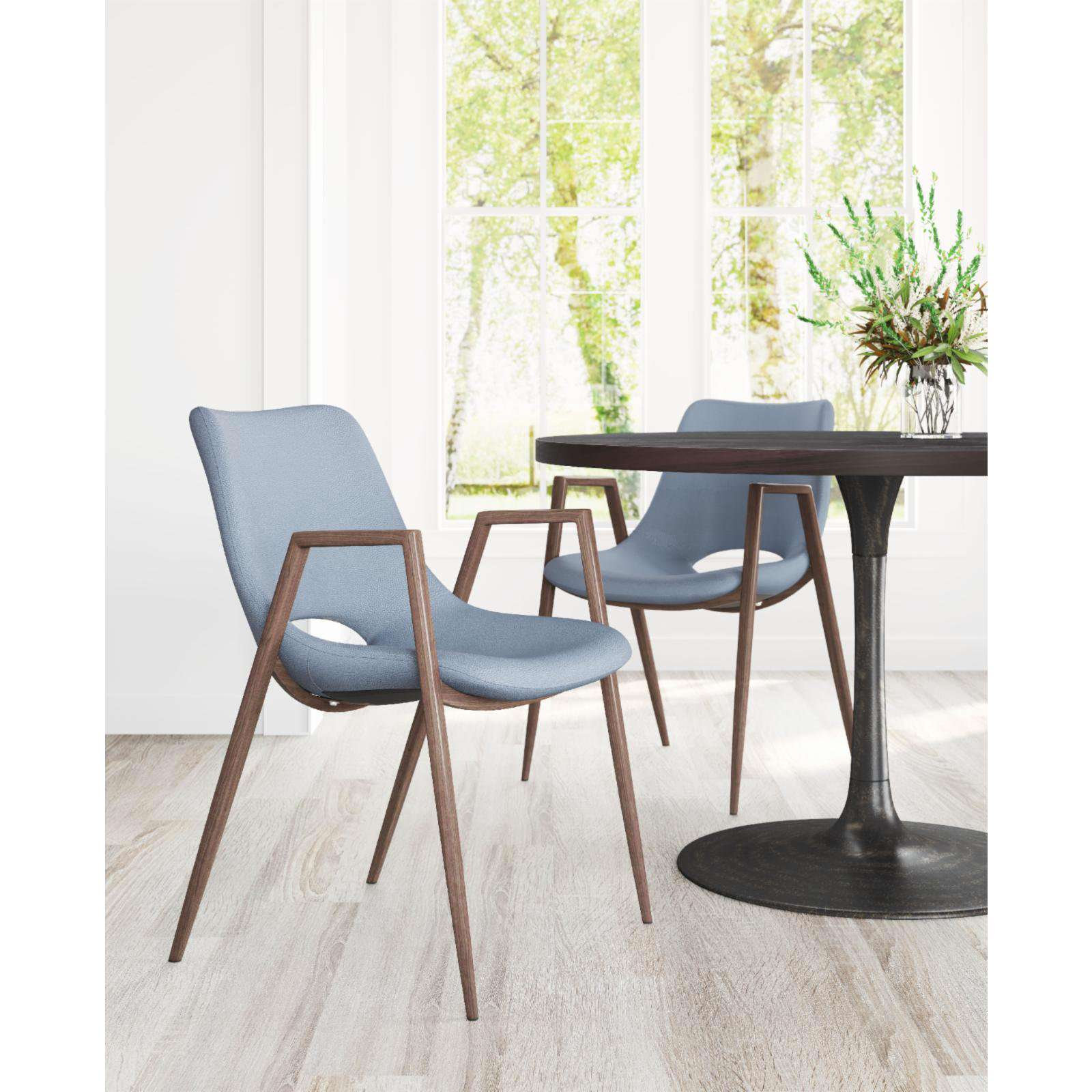 Set of 2 Faux Leather Bucket Dining Chairs with Keyhole Back & Walnut ...