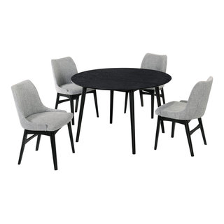 Arcadia and Azalea 48" Round Grey and Black Wood 5 Piece Dining Set ...