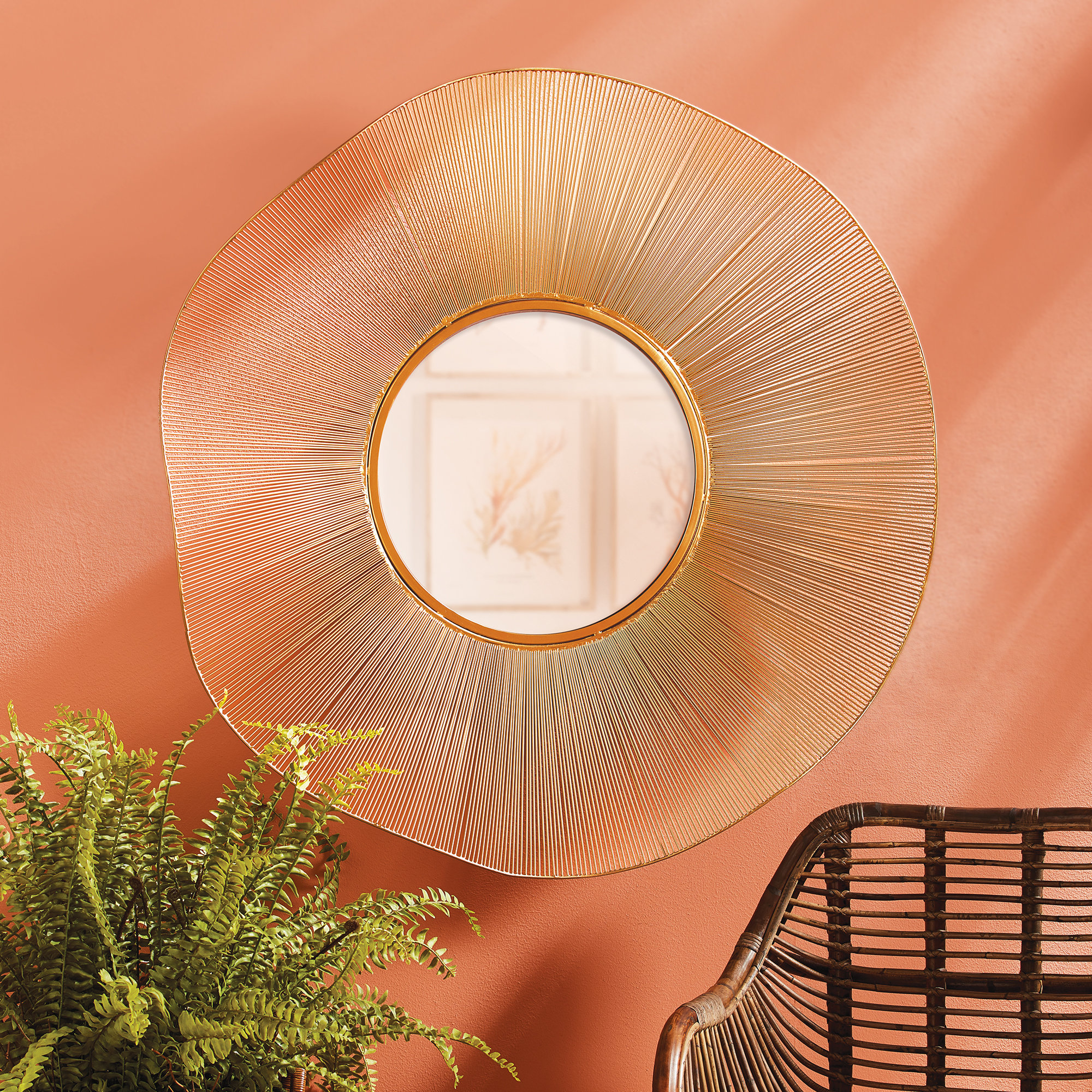 Large 40 in Wavy Gold Wire Sunburst Round Wall Mirror Contemporary ...