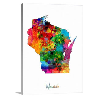 Wisconsin Map Wrapped Canvas Art Print, 12"x16" - Contemporary - Prints ...