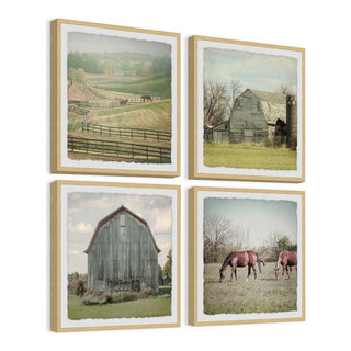 Barn and Horses Quadriptych, 32x32 - Farmhouse - Prints And Posters ...