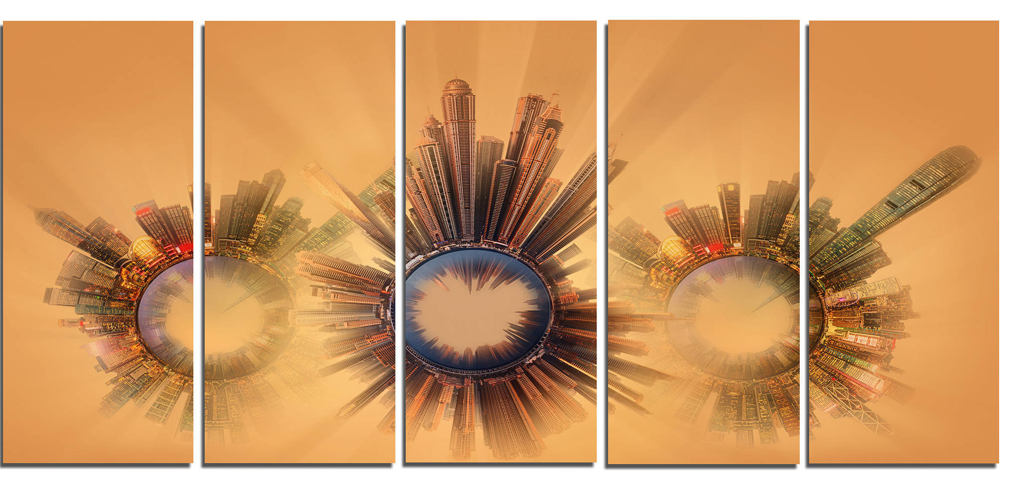 "Miniature Earth Planets With Skyscrapers" Abstract Wall Art, 60"x28" 5 ...