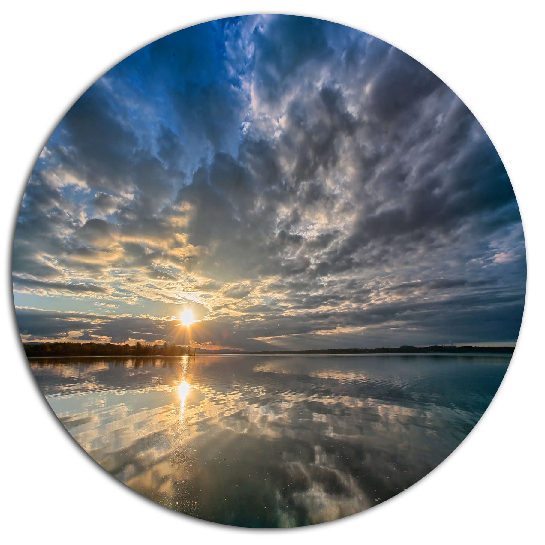 Sunset with Dramatic Sky and Sea, Seashore Round Metal Wall Art Print ...