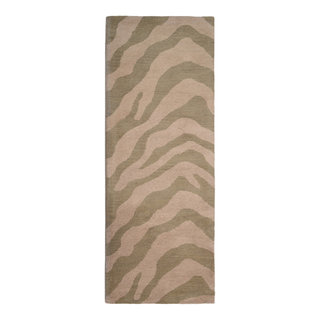 Hand Tufted Wool Area Rug Abstract Camel Green, [Runner] 2'6"x8 ...