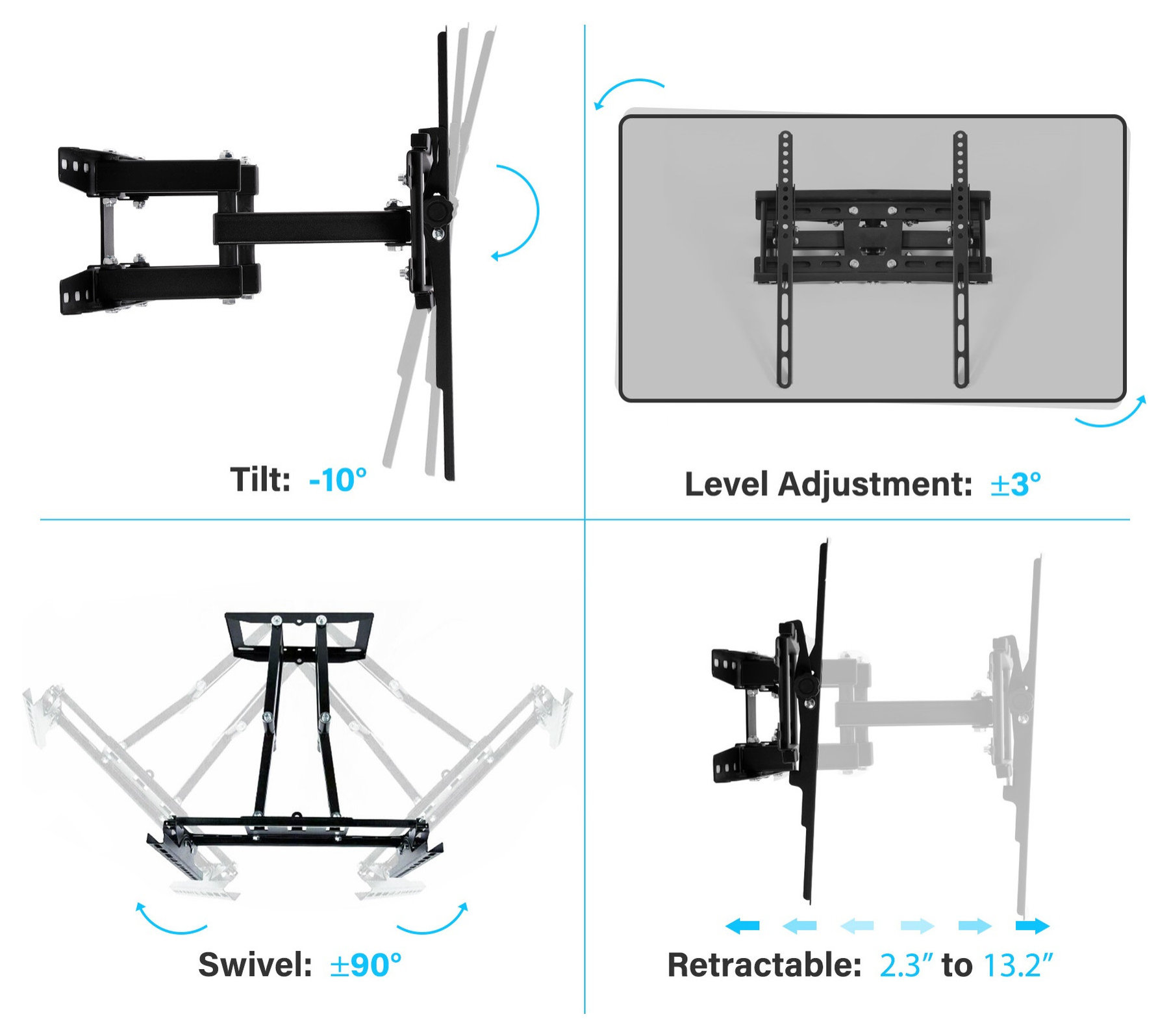 Full Motion Double-arm TV Wall Mount Bracket for 20 to 60" Screens ...