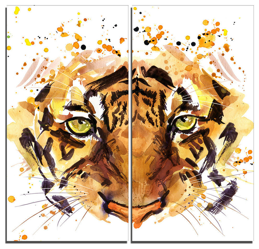 "Eyes With Fire" Animal Canvas Artwork, 40"x40" 2 Pieces - Contemporary ...