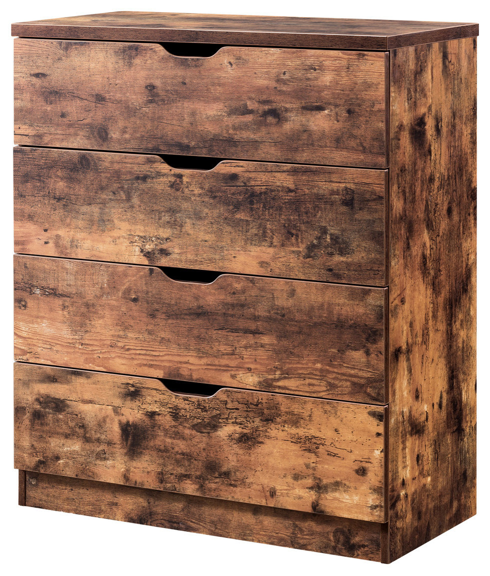 Rustic Style Four Drawers Wooden Utility Chest with Cutout Handles ...