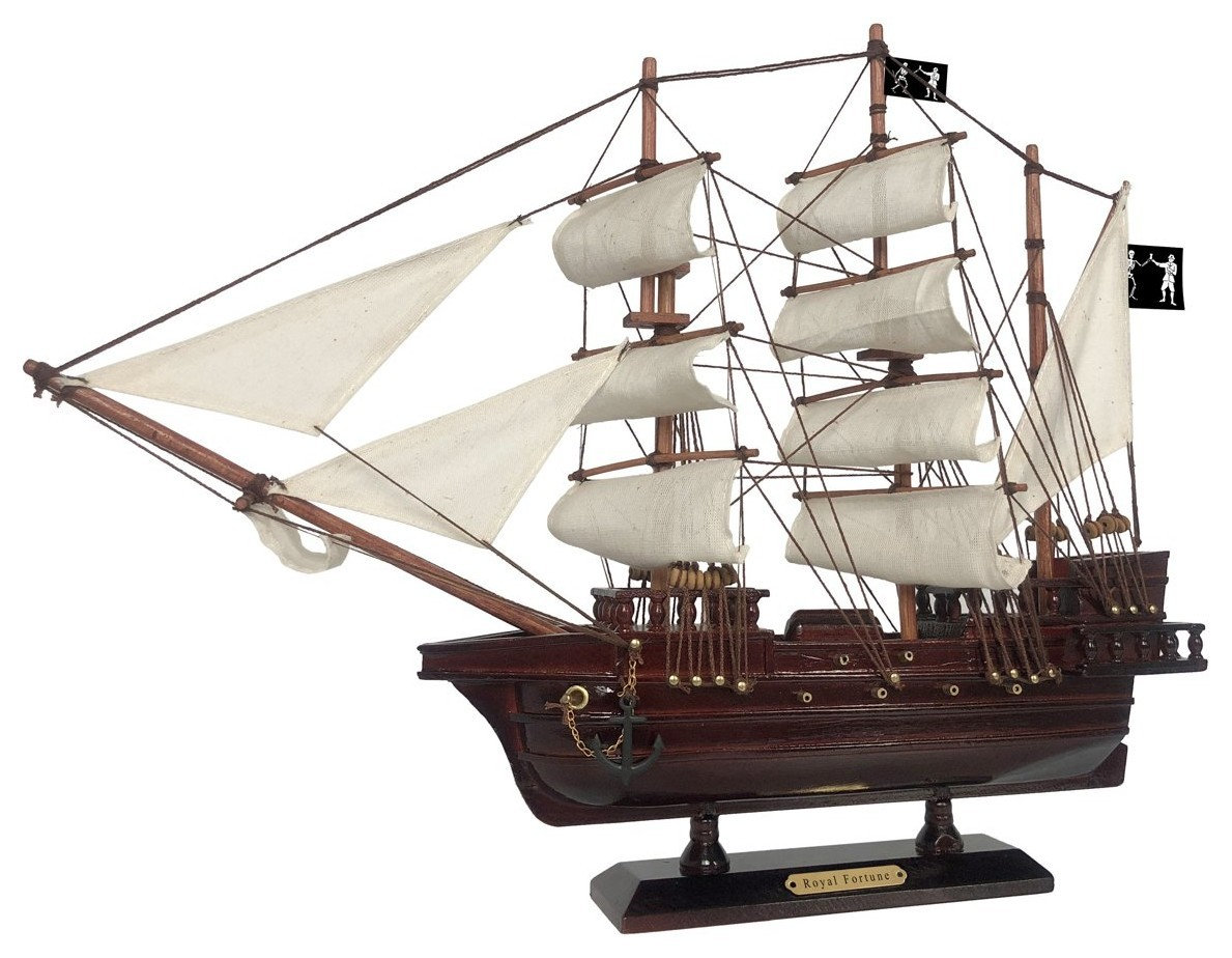 Wooden Black Bart's Royal Fortune White Sails Pirate Ship Model 20 ...