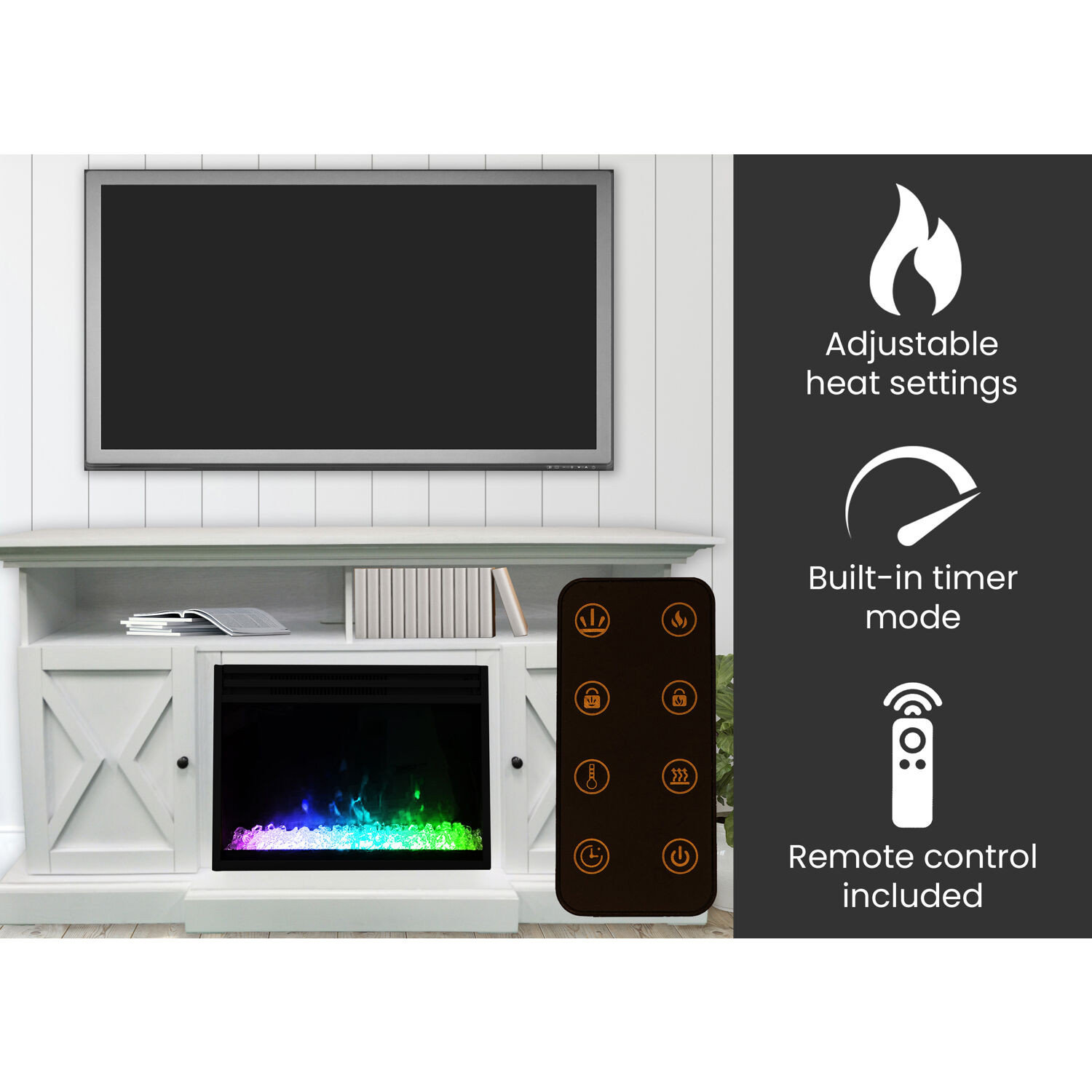62" Whitby Farmhouse Electric Fireplace Heater WithDeep Crystal Insert ...