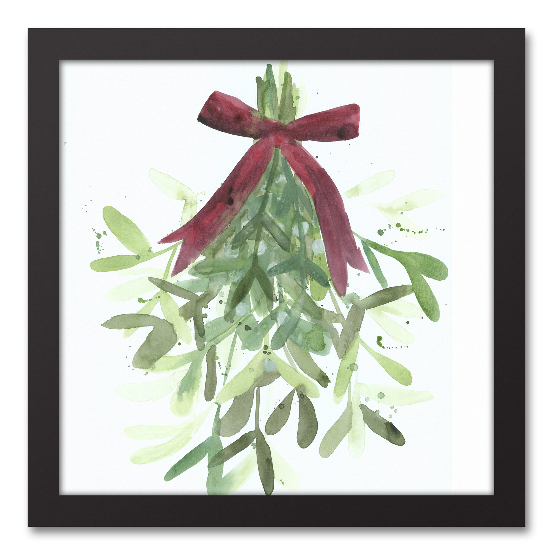Watercolor Mistletoe Bunch 12x12 Black Framed Canvas, 12x12 ...