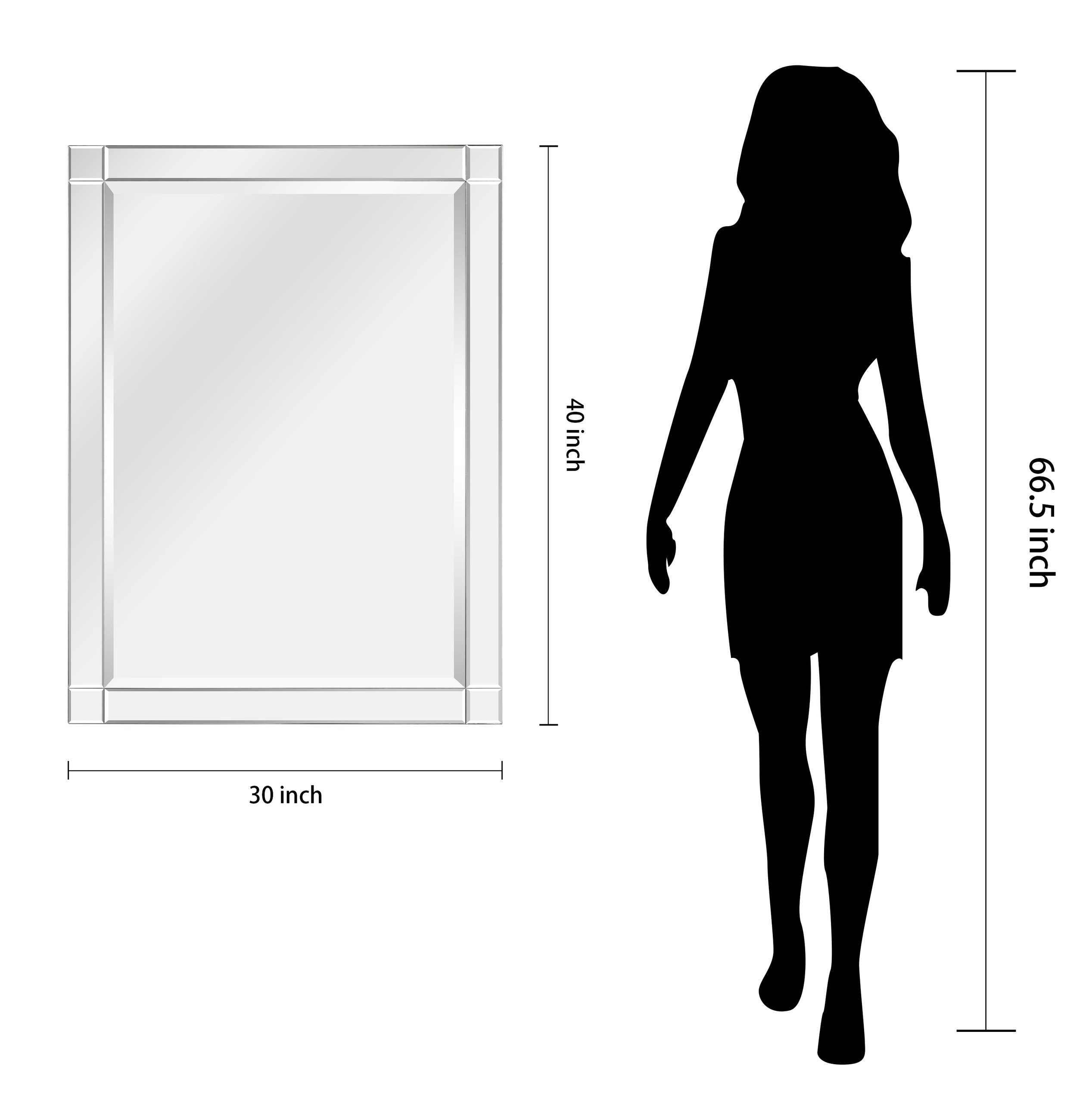 Squared Corner Beveled Rectangle Wall Mirror, Solid Wood Frame Mirror ...