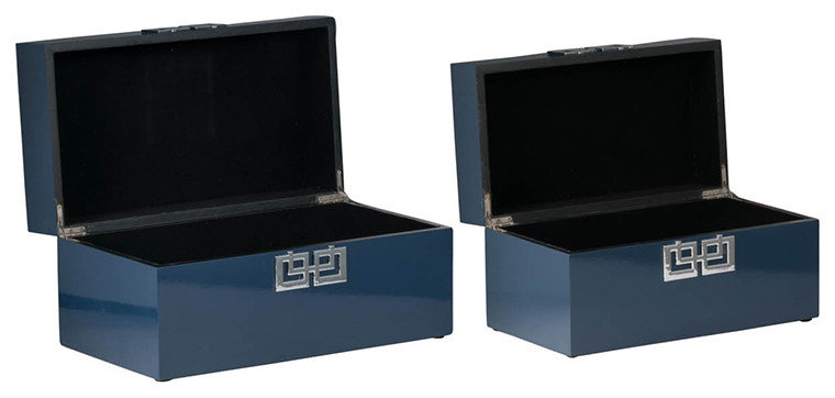 A&B Home Modern Blue Decorative Boxes With Silver Accent Set Of 2 ...