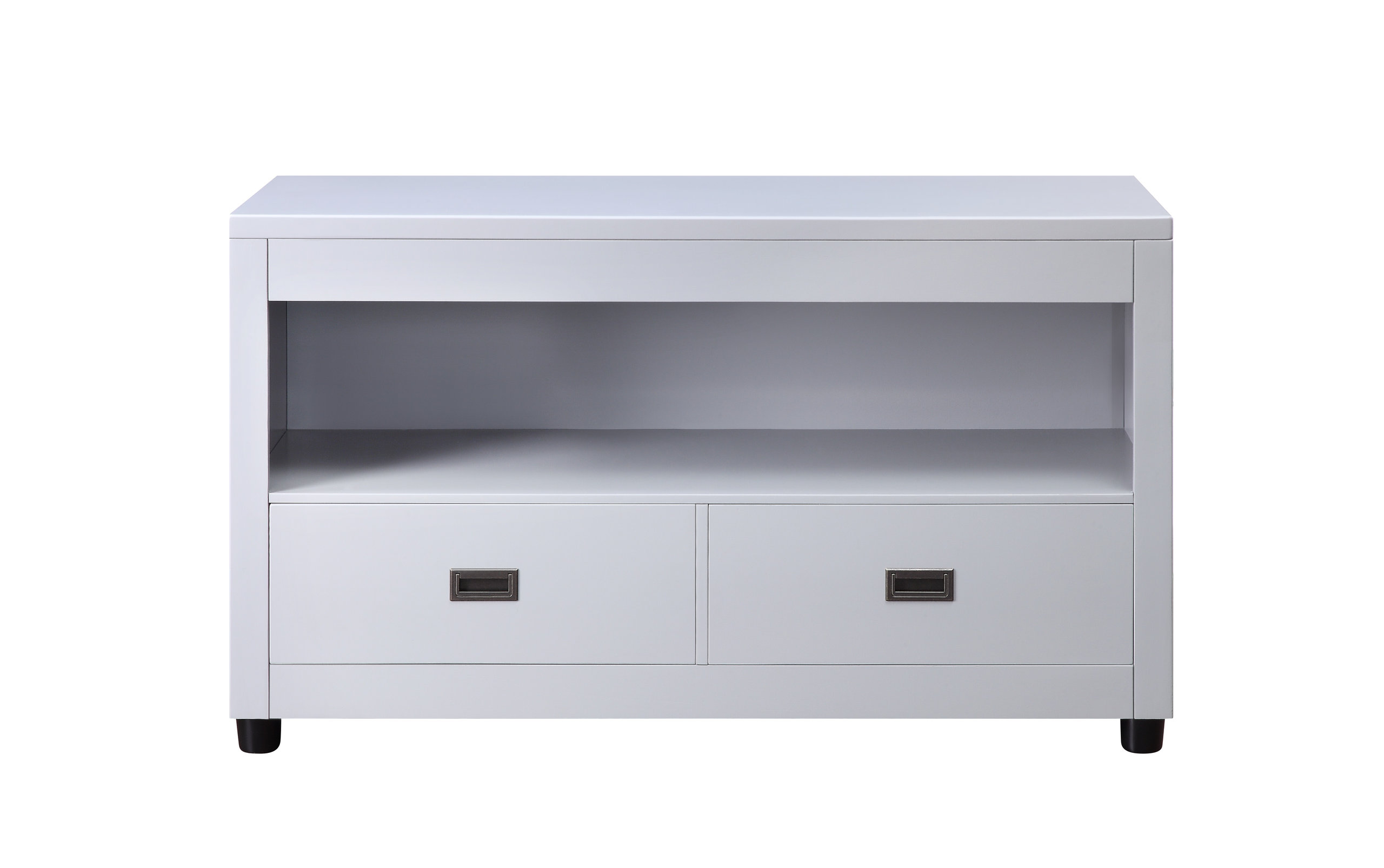 Wooden Console Cabinet With 2 Drawers and Open Shelf, Gray and Black ...