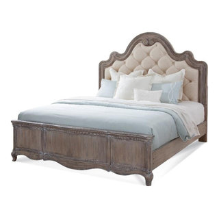 American Woodcrafters Genoa Antique Gray Wood Button Tufted Queen Bed ...