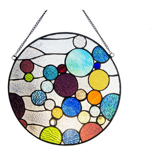Bubbles Geometric-Style Stained Glass Panel 13" Wide - Victorian ...