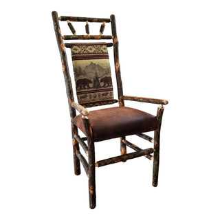 Hickory Log Dining Chair with Faux Brown Leather Seat, Set of 2, High ...