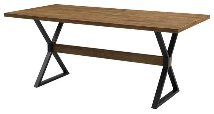 72" Rustic Oak Solid Wood Dining Table with X Leg - Industrial - Dining ...