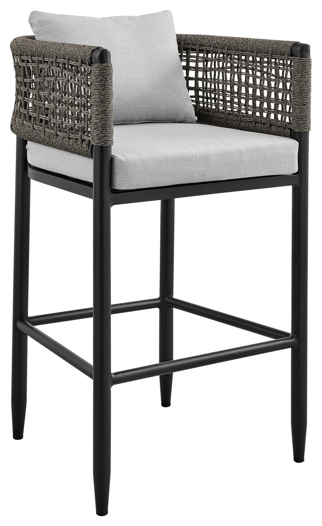 Felicia Outdoor Patio Bar Stool, Aluminum With Gray Rope and Cushions ...