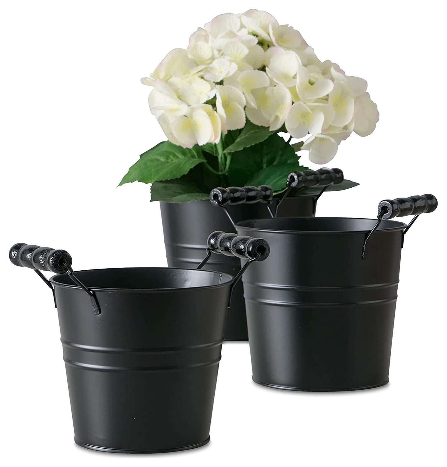 3 Piece Black Cache Pot Set - Industrial - Outdoor Pots And Planters ...