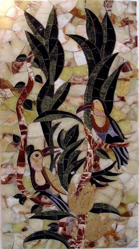 Mosaic Artwork, Birds on Twig, 31" x 51" - Contemporary - Tile Murals ...