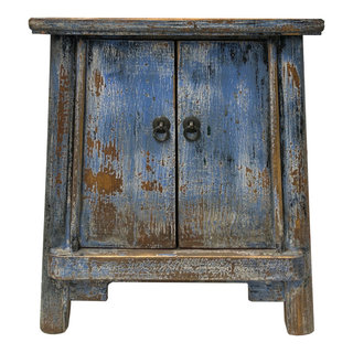 16.25" Distressed Bright Blue 2 Doors End Table Nightstand Chest ...
