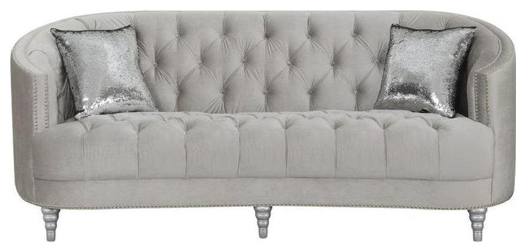Coaster Avonlea Transitional Velvet Tufted Sloped Arm Sofa in Gray ...