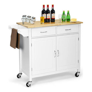 Modern Kitchen Cart, 2 Doors Cabinet & Storage Drawers With Towel Rack ...