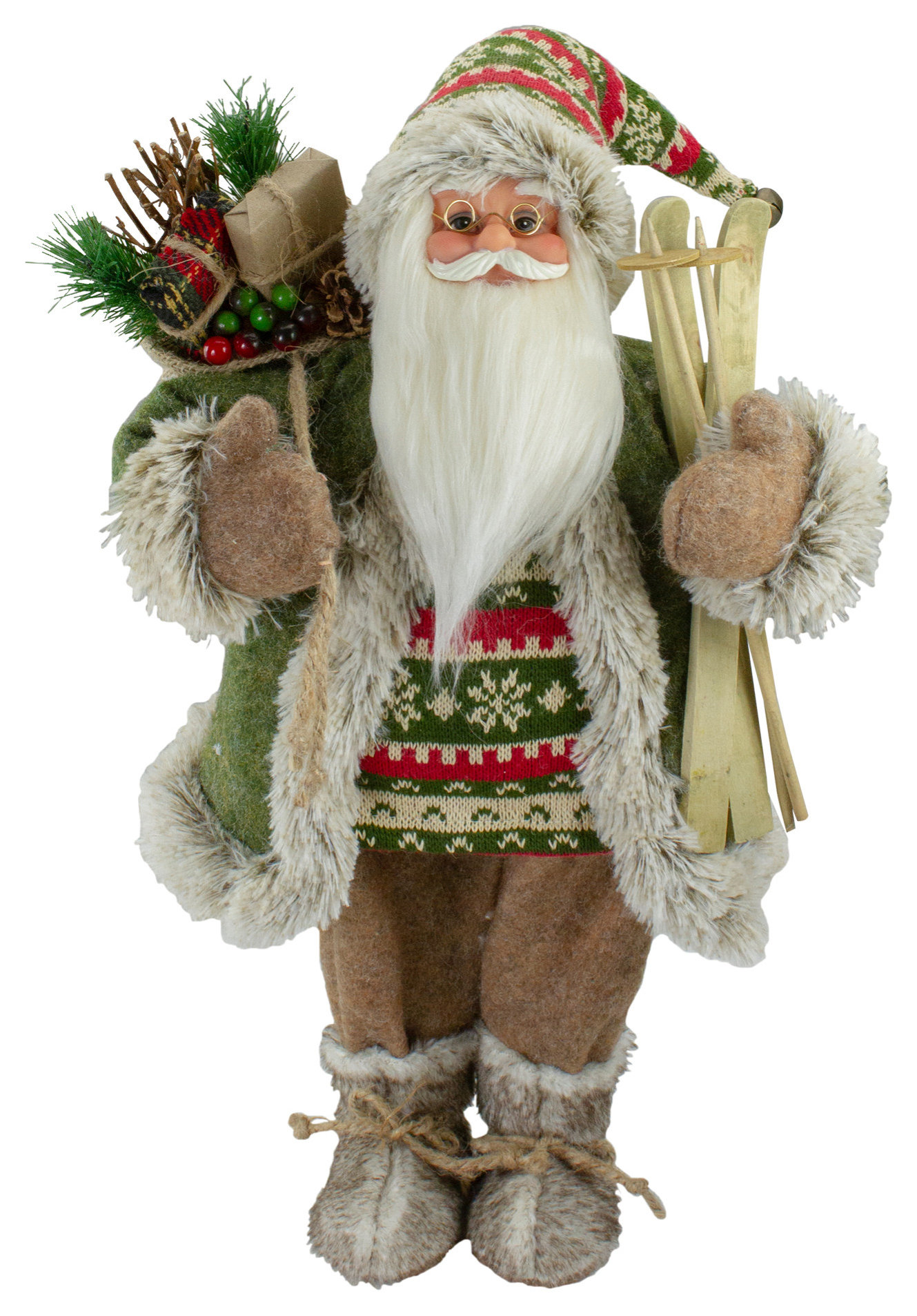 18" Standing Santa Christmas Figure Carrying Skis and Presents - Modern ...