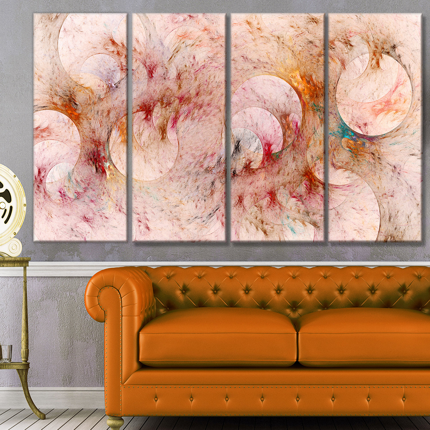 Red Circles Fractal Texture, Multipanel Abstract Canvas Art Print, 48 ...