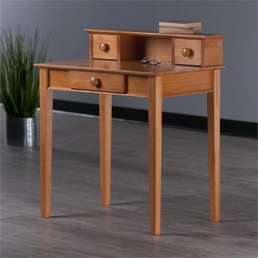 Pemberly Row Transitional Solid Wood Writing Desk with Hutch in Honey ...
