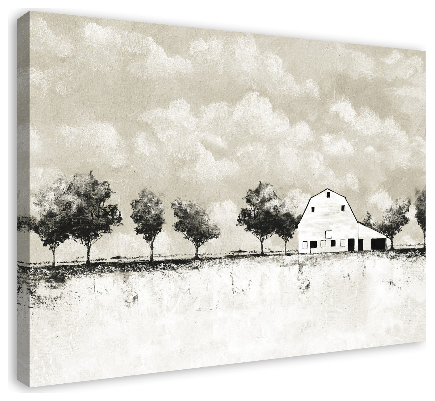 BW Barn Landscape 40x30 Canvas Wall Art, 40x30 - Farmhouse - Prints And ...