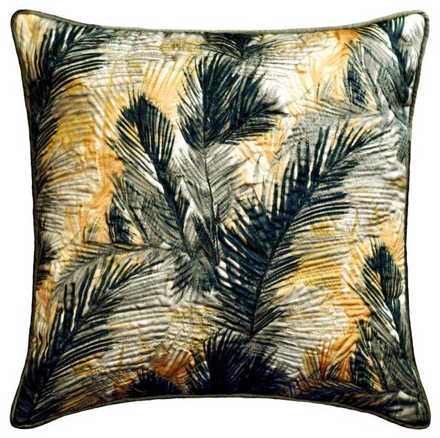 Designer Tropical Leaf Quilted Green Satin Throw Pillow Covers - In The ...