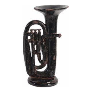 Old-Style Ceramic Trombone decor, Black - Farmhouse - Decorative ...