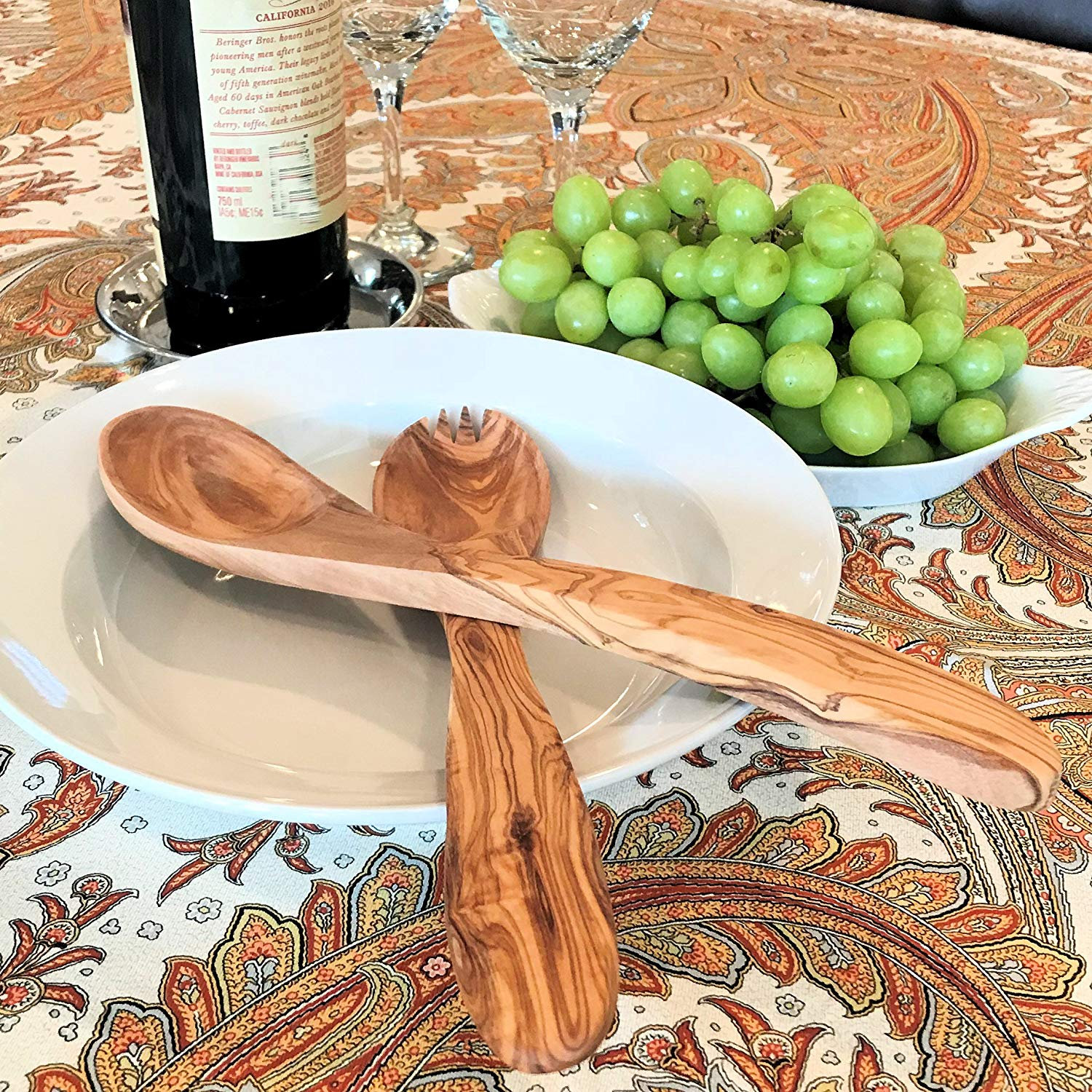 2 Piece Olive Wood Salad Server - Rustic - Serving Utensils - by Whole ...