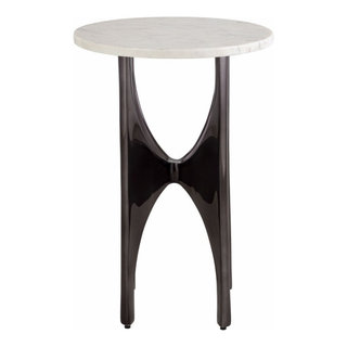 White Marble Top Accent Table in Black Nickel and White Finish Shiny Metal Base - Transitional ...