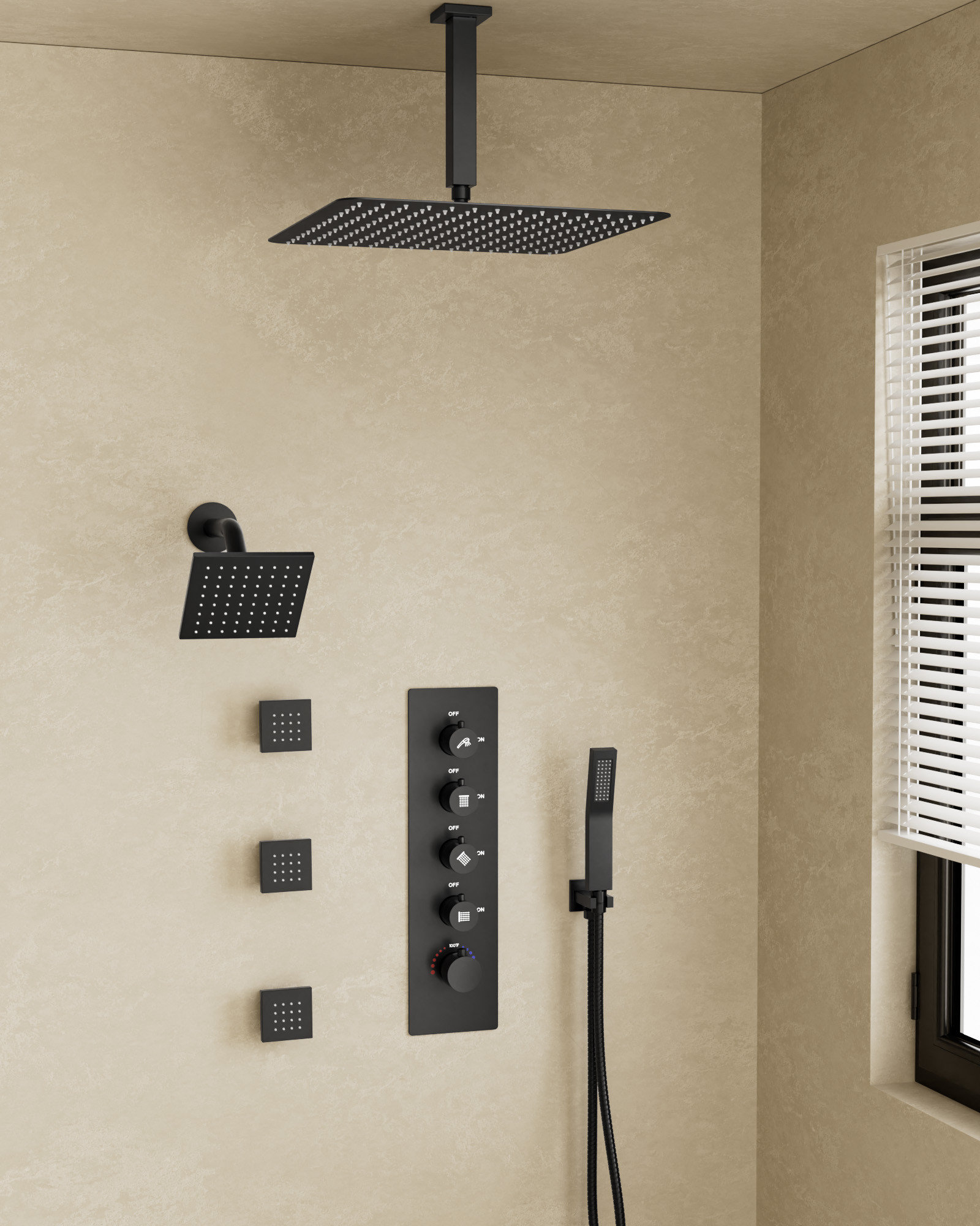 Thermostatic Ceiling Mount Rainfall Dual Shower Head Shower System, 16 ...