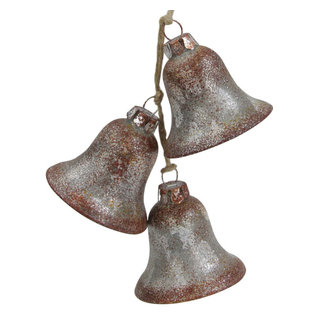 5" Distressed String of Rust and Silver Mercury Glass Christmas Bell ...