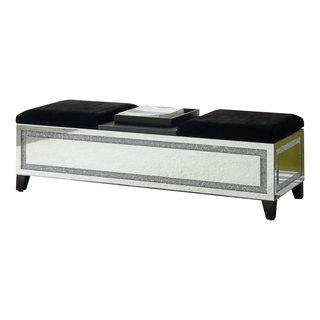 Benzara BM251181 Mirrored Bench With Cushioned Seat and Center Console ...