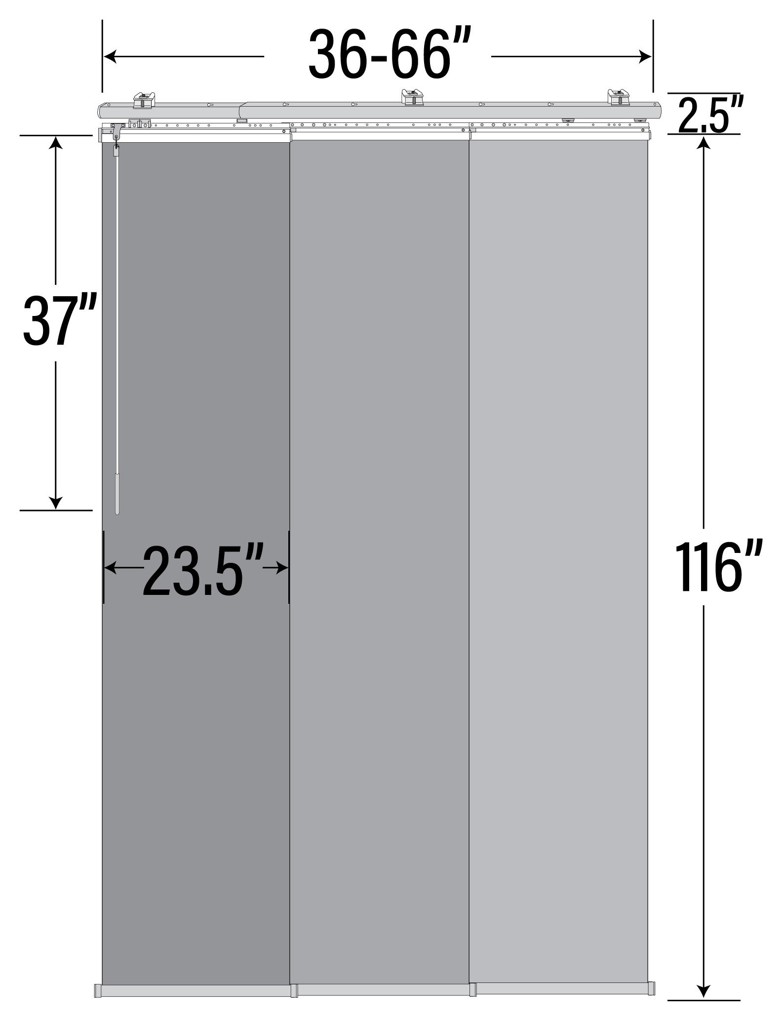 Fidel 3-Panel Track Extendable Vertical Blinds 36-66"W, 116" H - Modern ...
