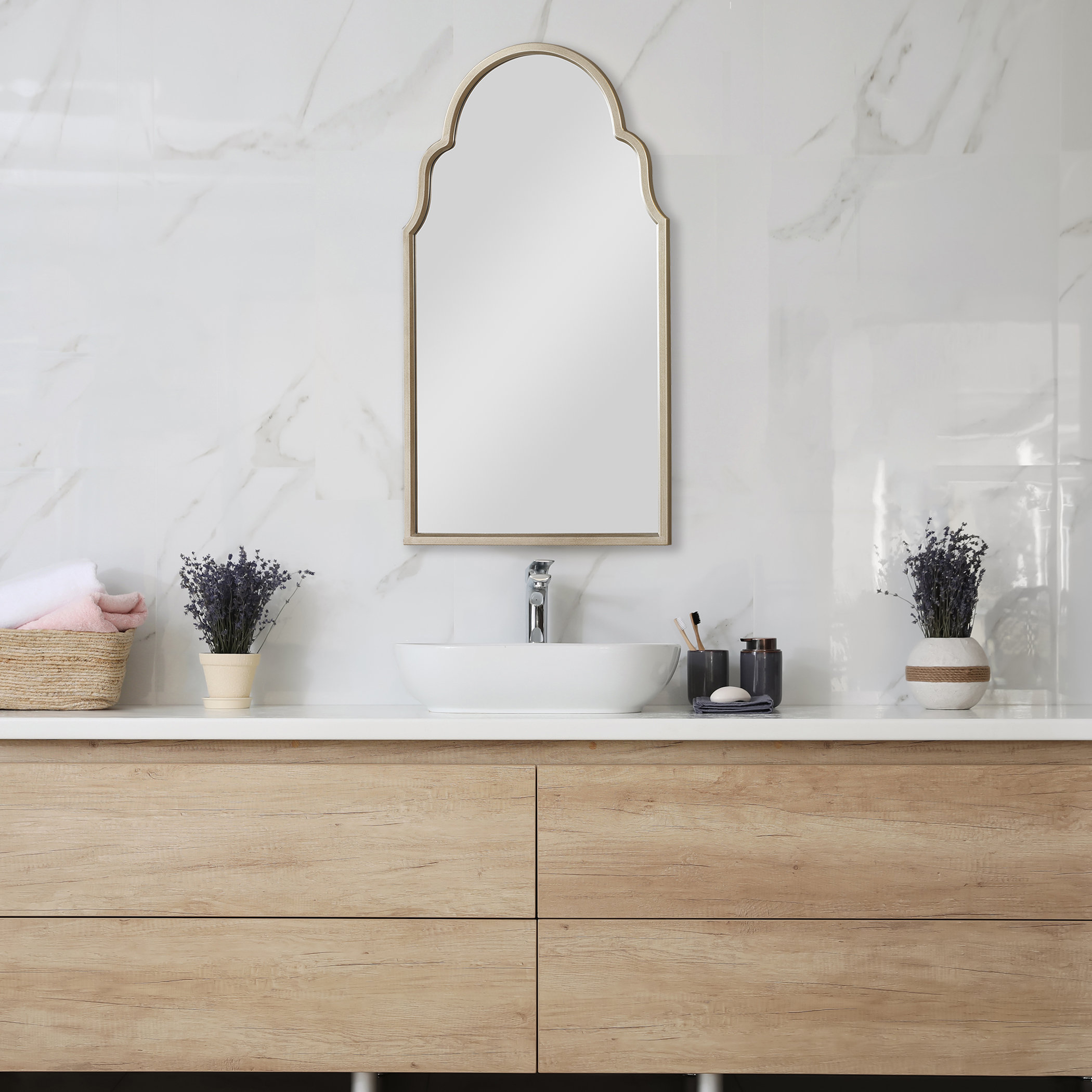 41" Warm Silver Arched Mirror - Mediterranean - Wall Mirrors - by ...