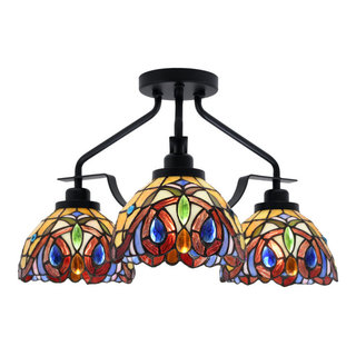 Odyssey 3 Light Semi Flush Mount In Matte Black Finish With 7" Lynx Art ...